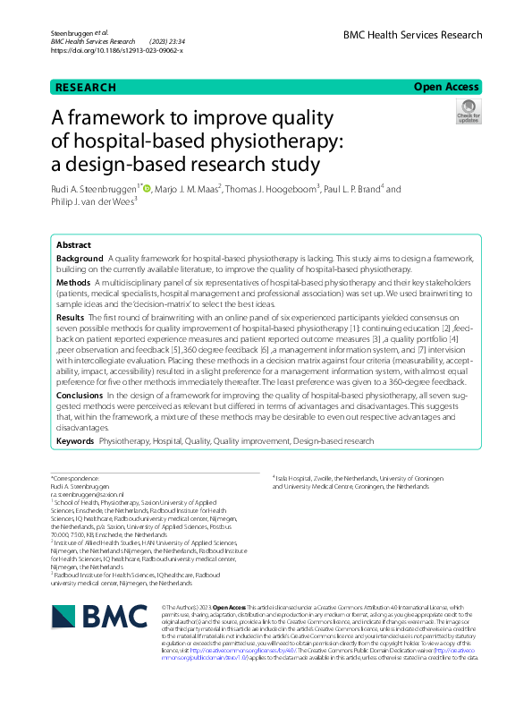 (PDF) A framework to improve quality of hospital-based physiotherapy: a ...