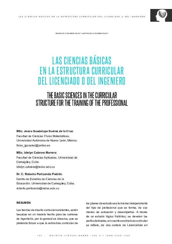(PDF) Las ciencias básicas en la estructura curricular del licenciado o del ingeniero