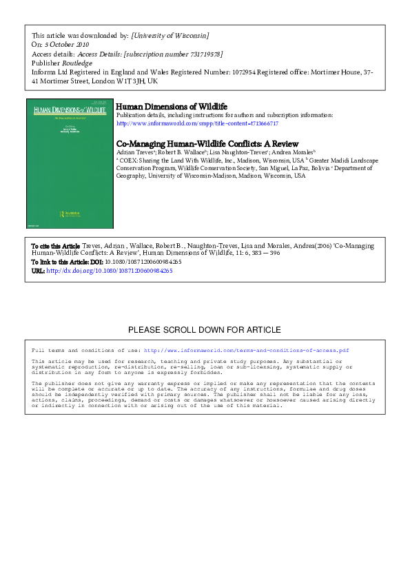 (PDF) Co-Managing Human–Wildlife Conflicts: A Review