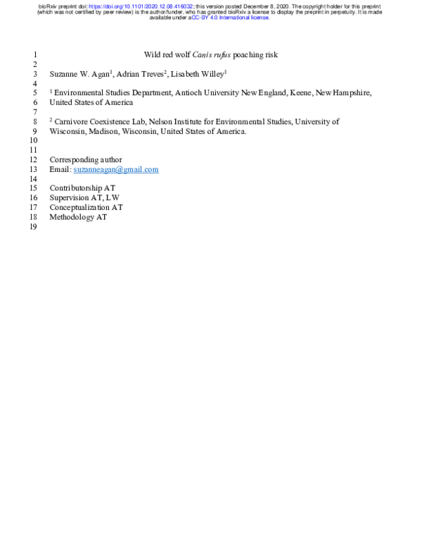 (PDF) Wild red wolf Canis rufus poaching risk