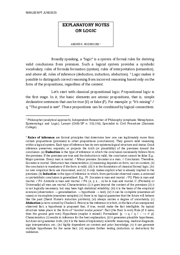 (PDF) EXPLANATORY NOTES ON LOGIC