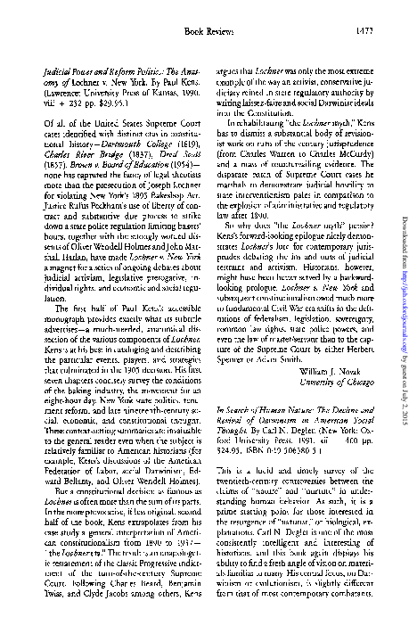 (PDF) Judicial Power and Reform Politics: The Anatomy of Lochner v. New ...