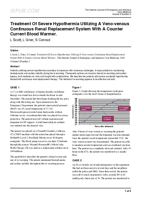 (PDF) Treatment Of Severe Hypothermia Utilizing A Veno-venous ...