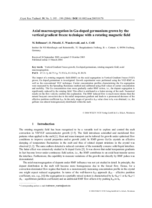 (PDF) Axial macrosegregation in Ga-doped germanium grown by the ...
