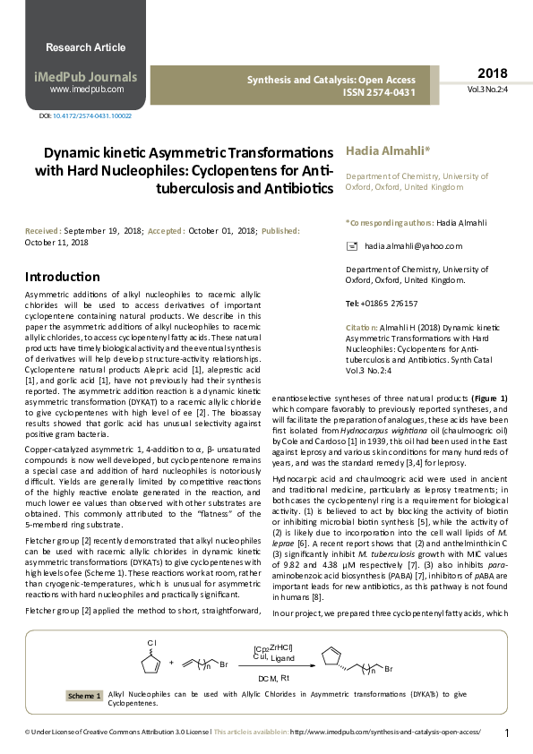 (PDF) Dynamic kinetic Asymmetric Transformations with Hard Nucleophiles ...