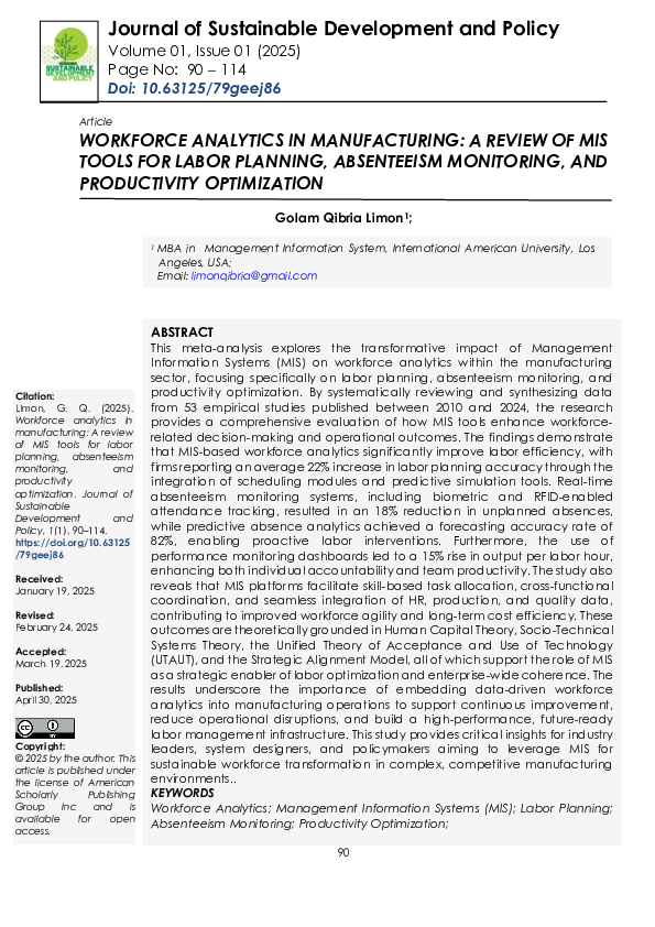 (PDF) WORKFORCE ANALYTICS IN MANUFACTURING: A REVIEW OF MIS TOOLS FOR ...