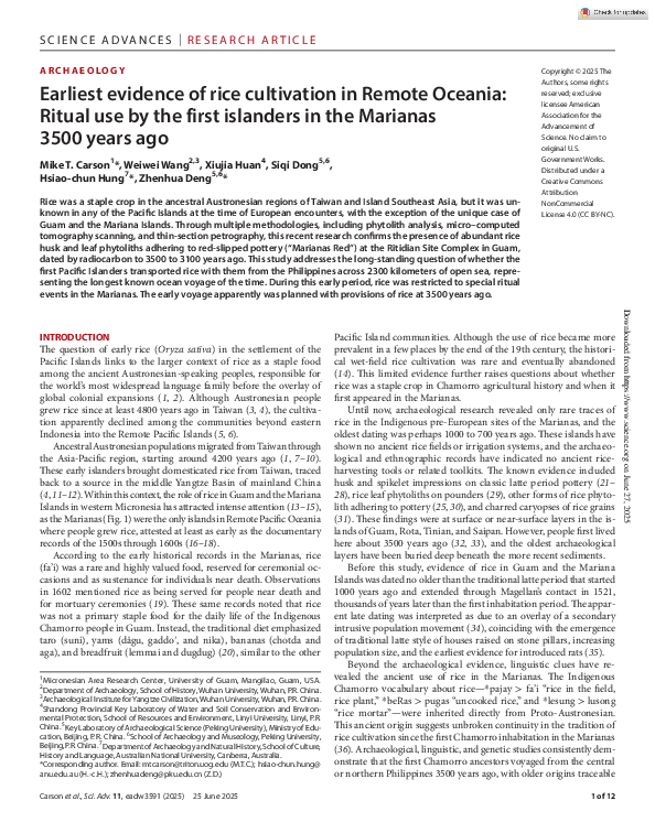(PDF) 2025 Earliest evidence of rice cultivation in Remote Oceania ...