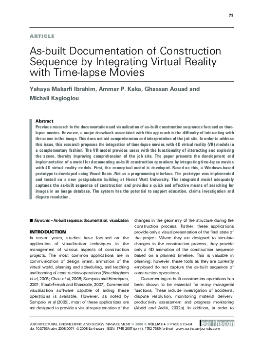 (PDF) As-built Documentation of Construction Sequence by Integrating ...