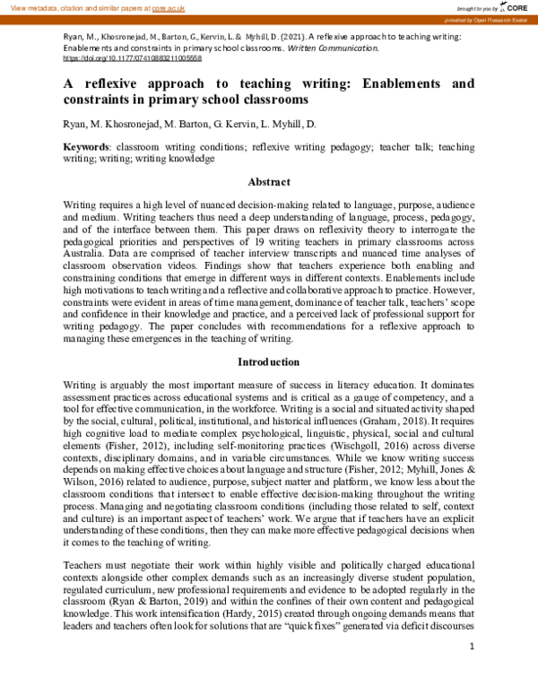 (PDF) A Reflexive Approach to Teaching Writing: Enablements and ...