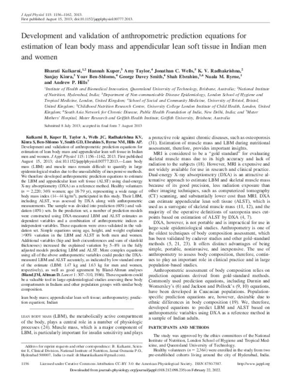 (PDF) Development and validation of anthropometric prediction equations ...
