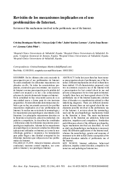 (PDF) Revisión de los mecanismos implicados en el uso problemático de ...