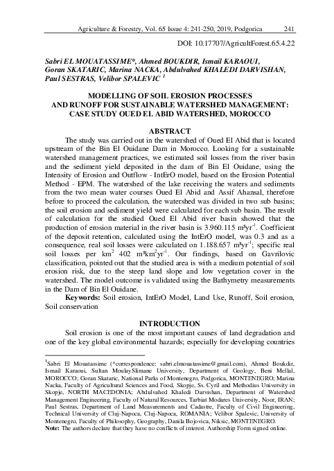 (PDF) Modelling of Soil Erosion Processes and Runoff for Sustainable ...