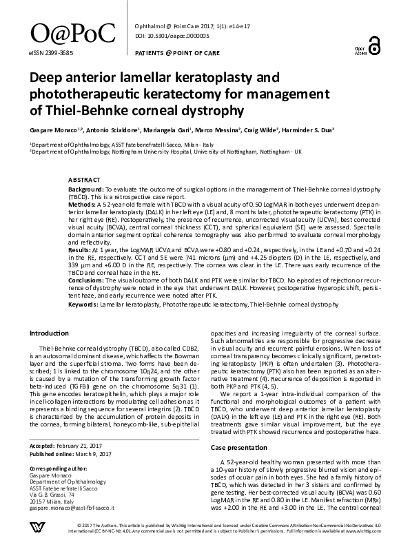 (PDF) Deep Anterior Lamellar Keratoplasty and Phototherapeutic ...