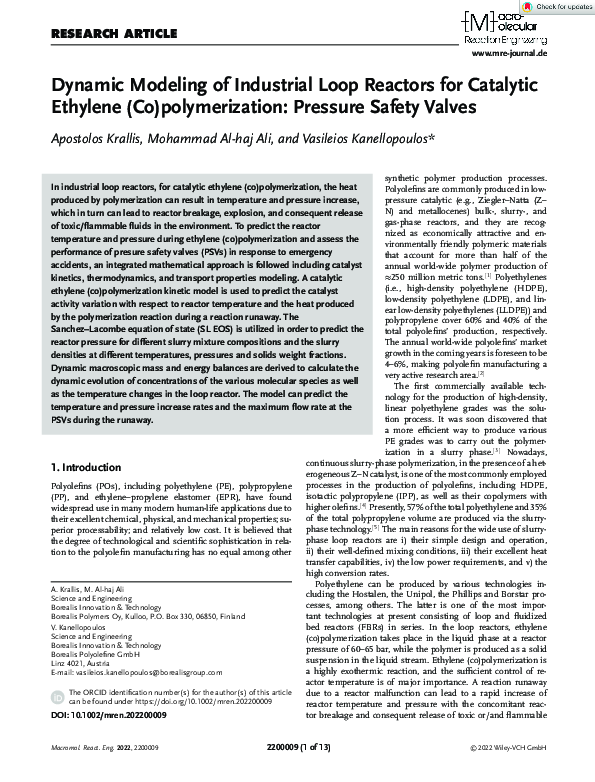 (PDF) Dynamic Modeling of Industrial Loop Reactors for Catalytic ...