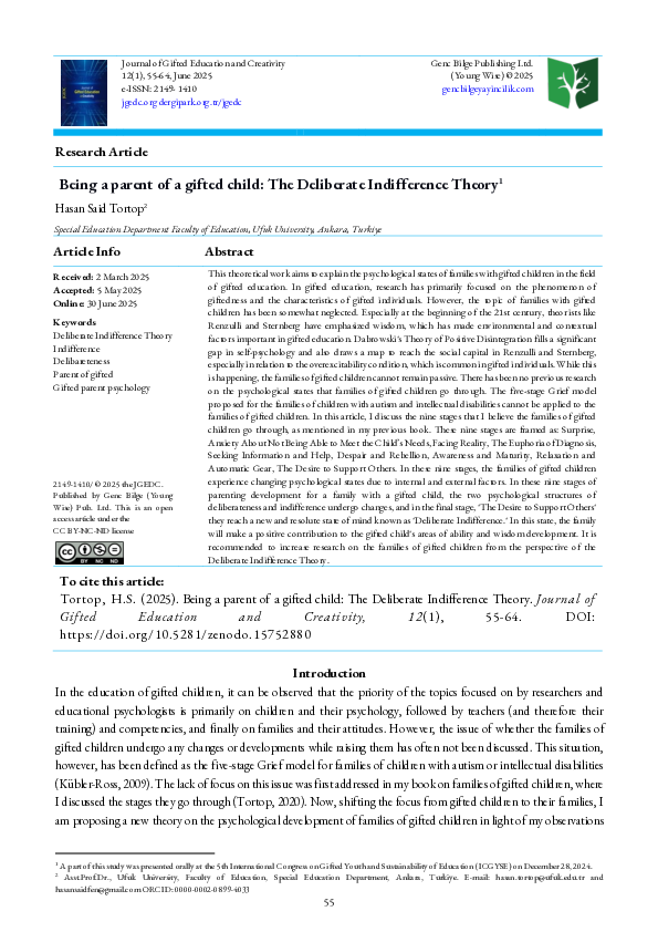 (PDF) Being a parent of a gifted child: The Deliberate Indifference Theory