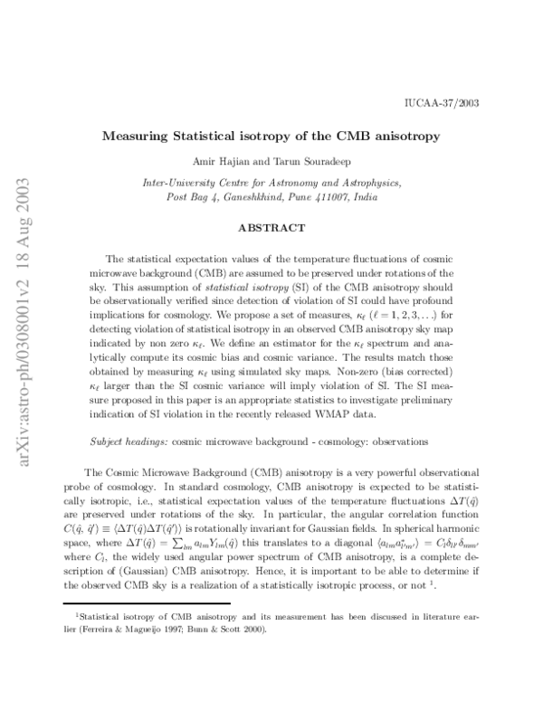 (PDF) Measuring the Statistical Isotropy of the Cosmic Microwave ...