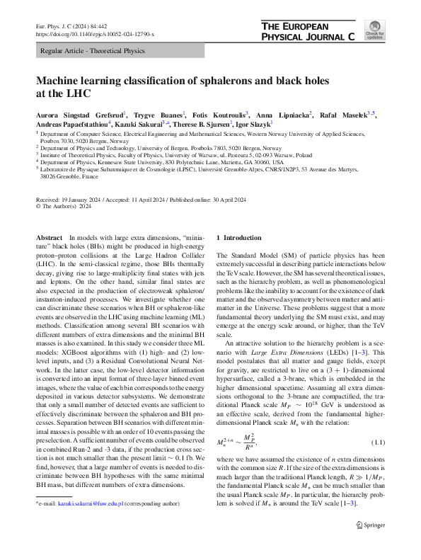 (PDF) Machine learning classification of sphalerons and black holes at the LHC