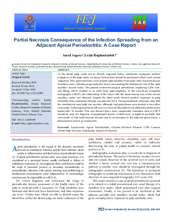 (PDF) Partial Necrosis Consequence of the Infection Spreading from an ...