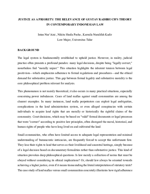 (PDF) JUSTICE AS A PRIORITY: THE RELEVANCE OF GUSTAV RADBRUCH'S THEORY ...