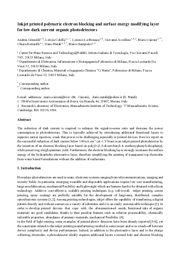 (PDF) Inkjet printed polymeric electron blocking and surface energy modifying layer for low dark ...
