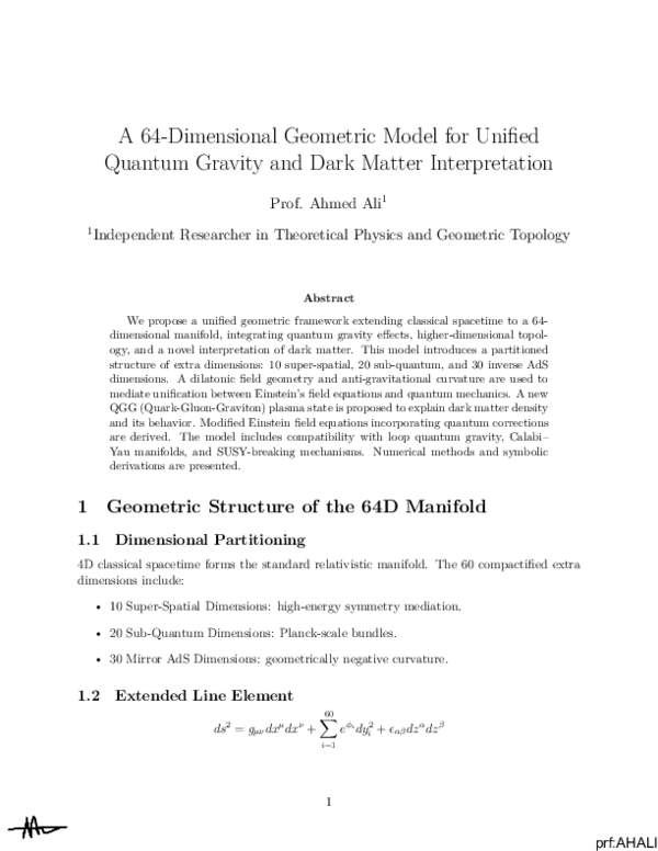 (PDF) A 64-Dimensional Geometric Model for Unified Quantum Gravity and ...