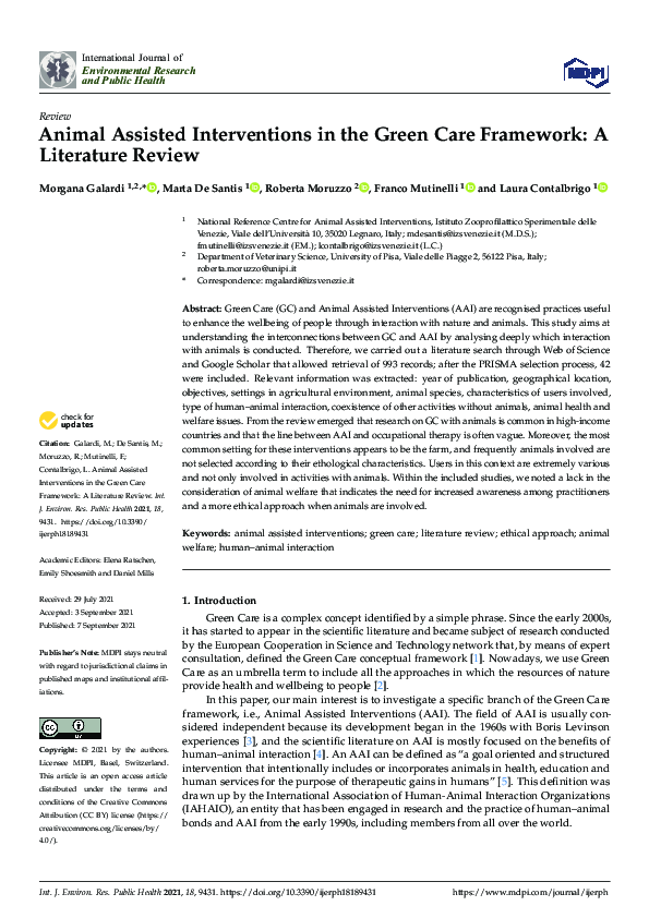 (PDF) Animal Assisted Interventions in the Green Care Framework: A ...