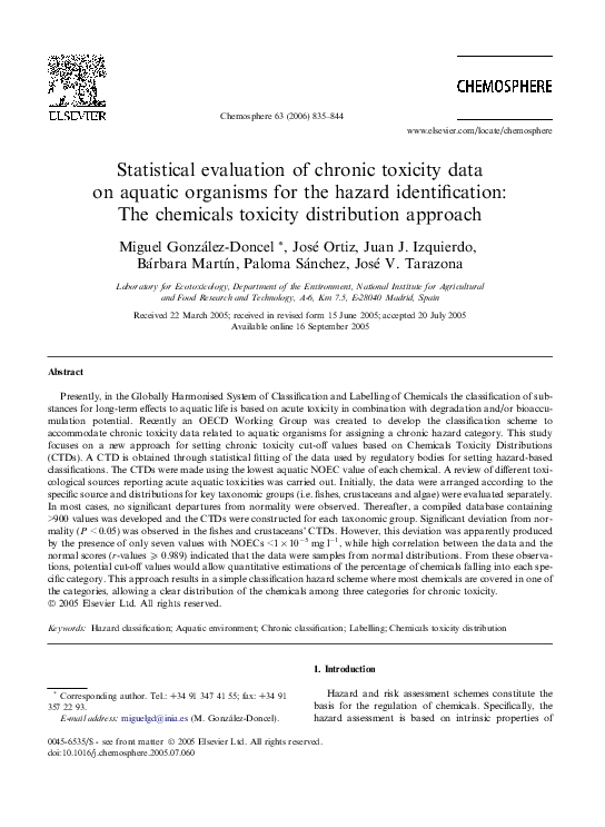 (PDF) Statistical evaluation of chronic toxicity data on aquatic ...