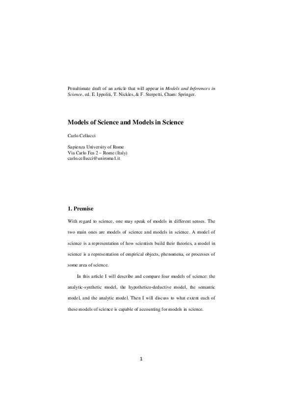 (PDF) Models of Science and Models in Science