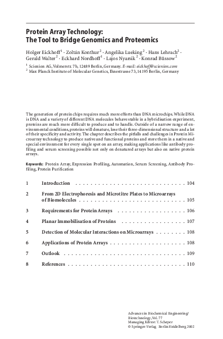 (PDF) Protein Array Technology: The Tool to Bridge Genomics and Proteomics