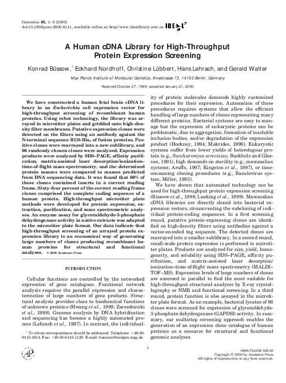 (PDF) A Human cDNA Library for High-Throughput Protein Expression Screening