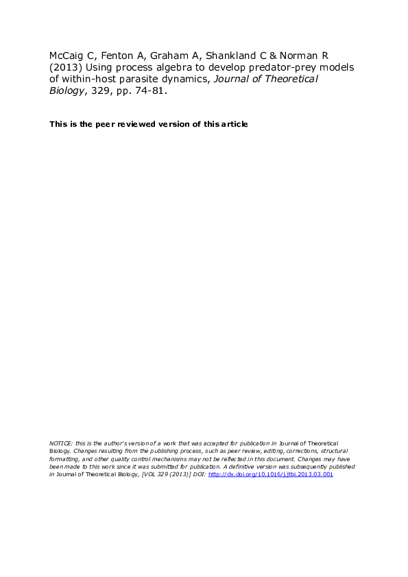 (PDF) Using process algebra to develop predator–prey models of within ...