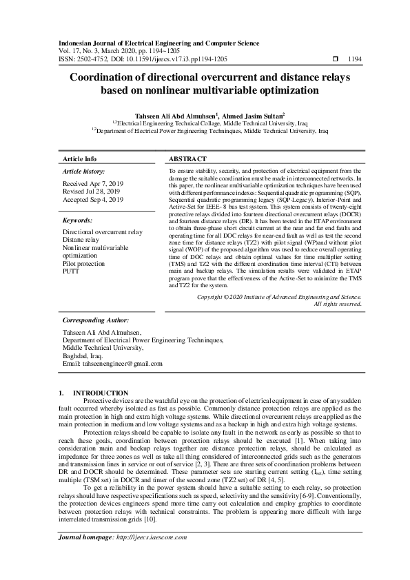 (PDF) Coordination of directional overcurrent and distance relays based ...