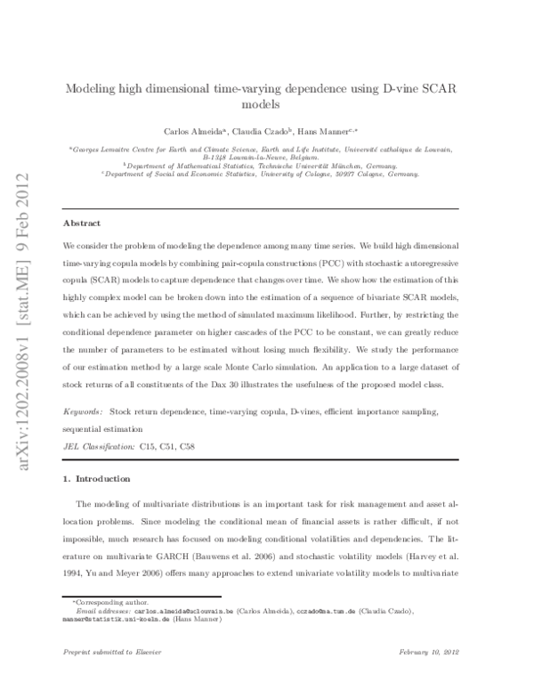 (PDF) Modeling high dimensional time-varying dependence using D-vine ...