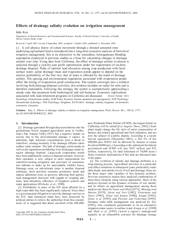 (PDF) Effects of drainage salinity evolution on irrigation management