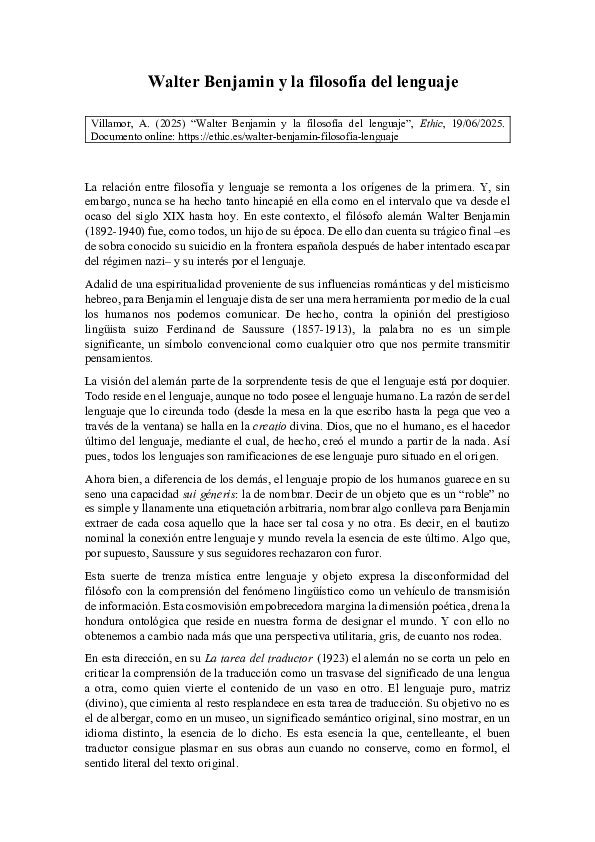 (PDF) Walter Benjamin y la filosofía del lenguaje