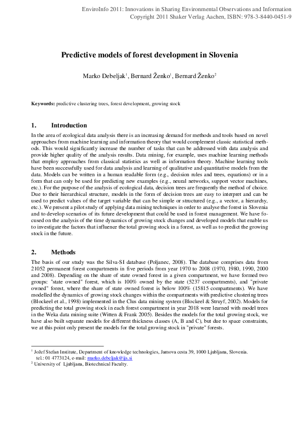 (PDF) Predictive models of forest development in Slovenia