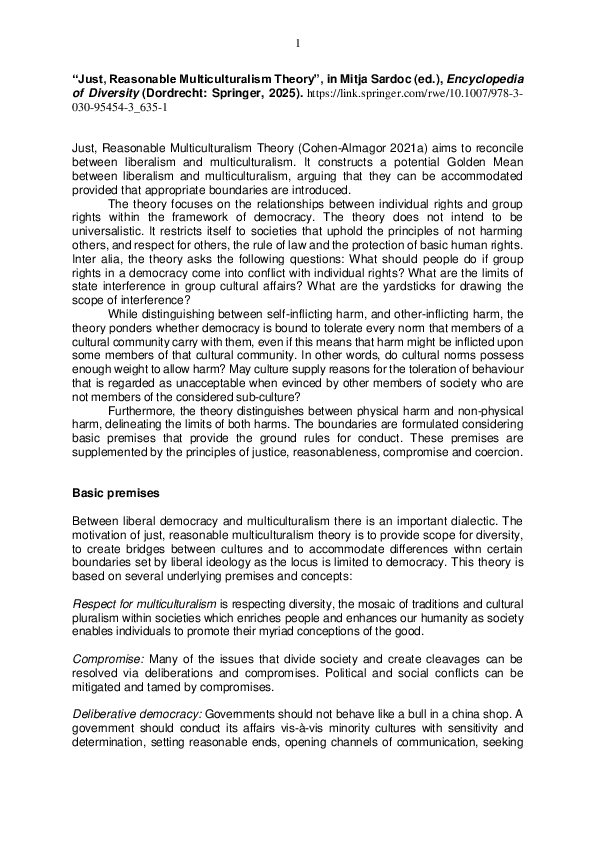 (PDF) Just Reasonable Multiculturalism Theory
