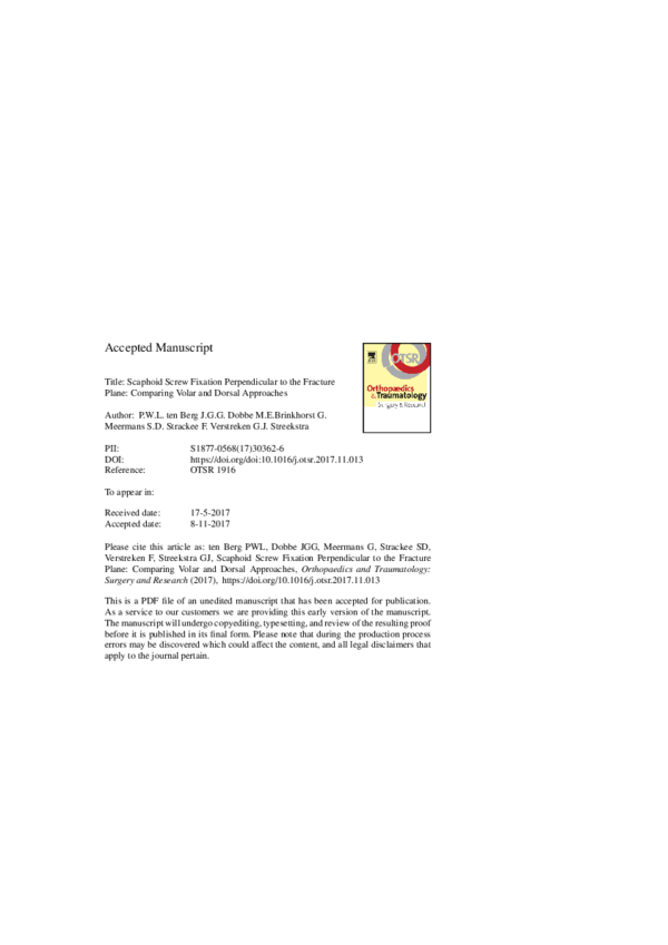(PDF) Scaphoid screw fixation perpendicular to the fracture plane ...