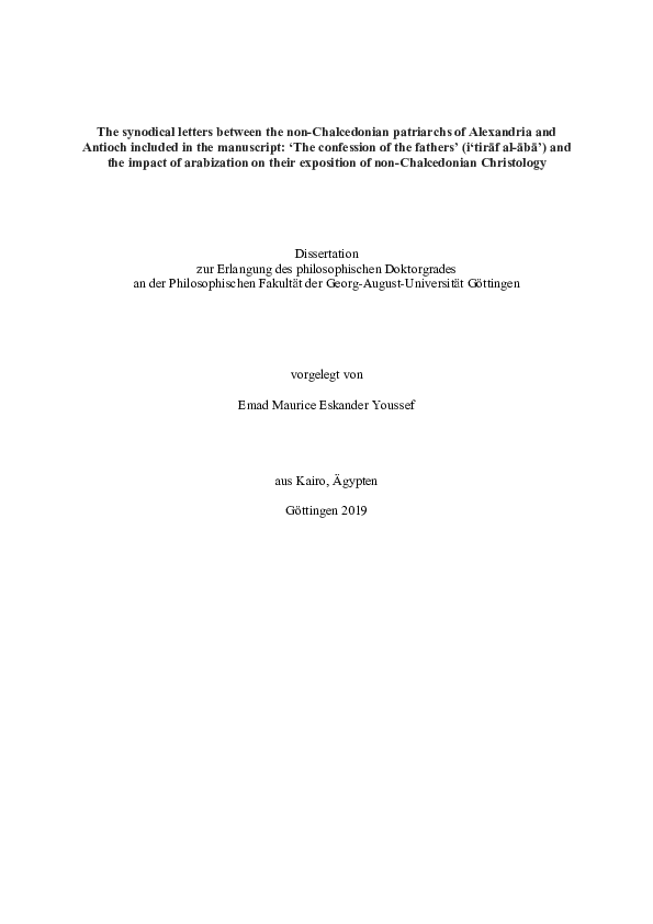 (PDF) The synodical letters between the non-Chalcedonian patriarchs of ...