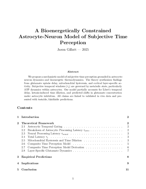 (PDF) A Bioenergetically Constrained Astrocyte-Neuron Model of Subjective Time Perception