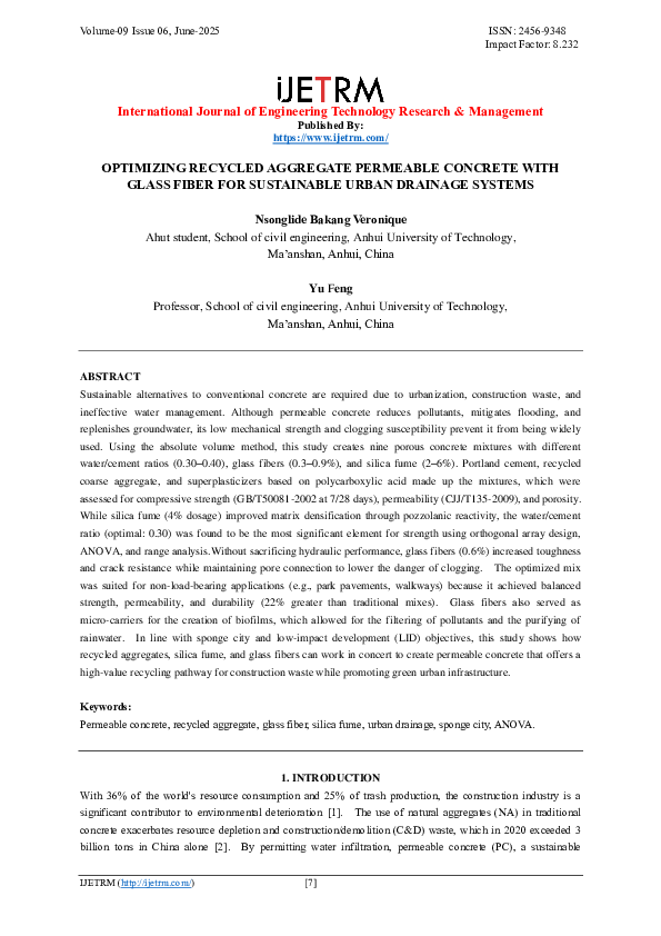 (PDF) OPTIMIZING RECYCLED AGGREGATE PERMEABLE CONCRETE WITH GLASS FIBER ...