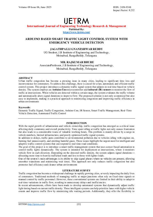 (PDF) ARDUINO BASED SMART TRAFFIC LIGHT CONTROL SYSTEM WITH EMERGENCY ...