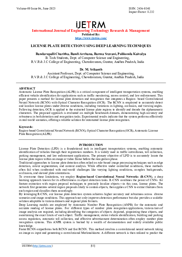 (PDF) LICENSE PLATE DETECTION USING DEEP LEARNING TECHNIQUES