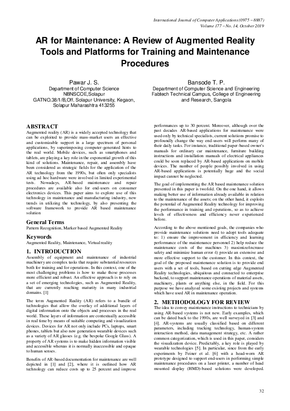 (PDF) AR for Maintenance: A Review of Augmented Reality Tools and ...