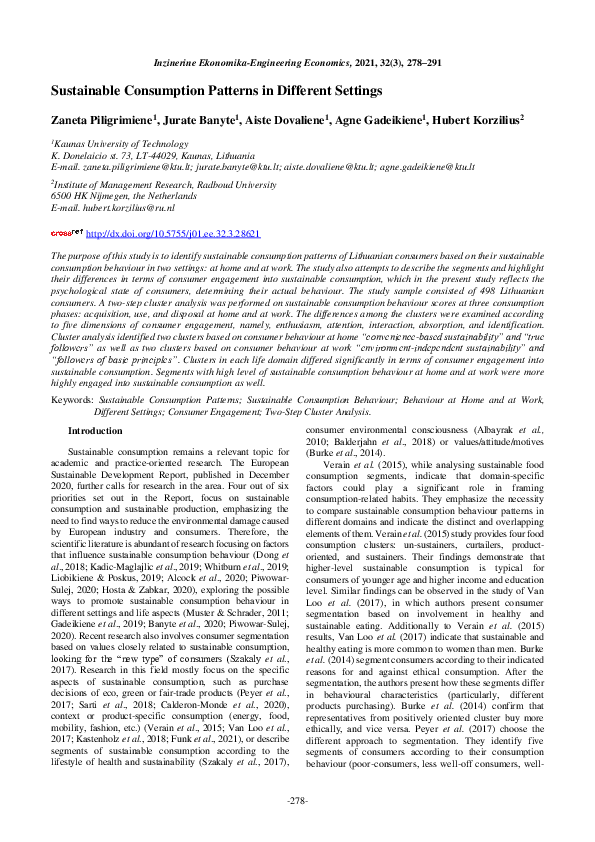 (PDF) Sustainable Consumption Patterns in Different Settings