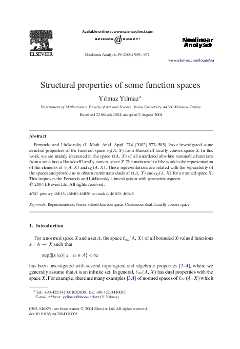 (PDF) Structural properties of some function spaces