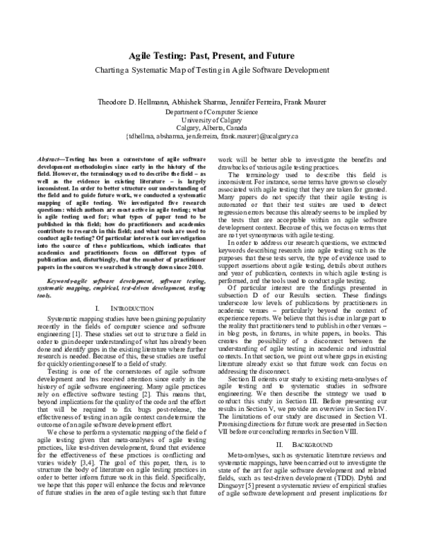 (PDF) Agile Testing: Past, Present, and Future -- Charting a Systematic ...