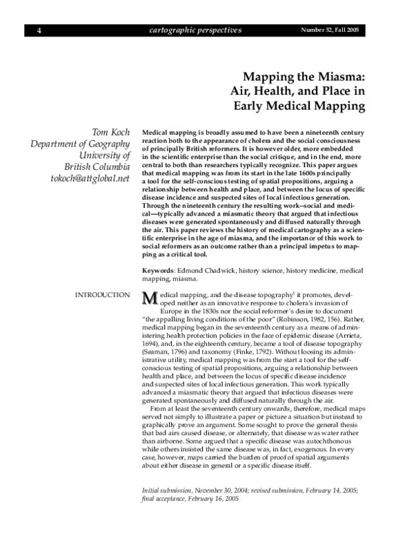 (PDF) Mapping the Miasma: Air, Health, and Place in Early Medical Mapping
