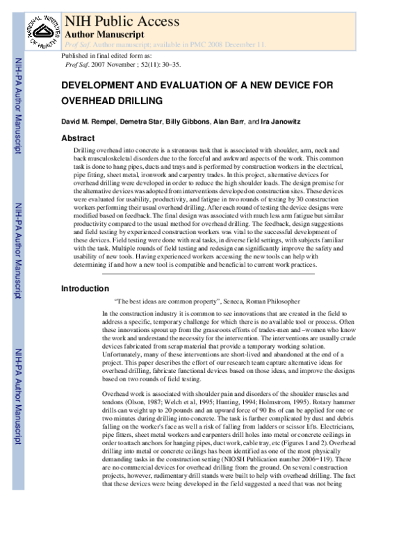 (PDF) Development and Evaluation of a New Device for Overhead Drilling