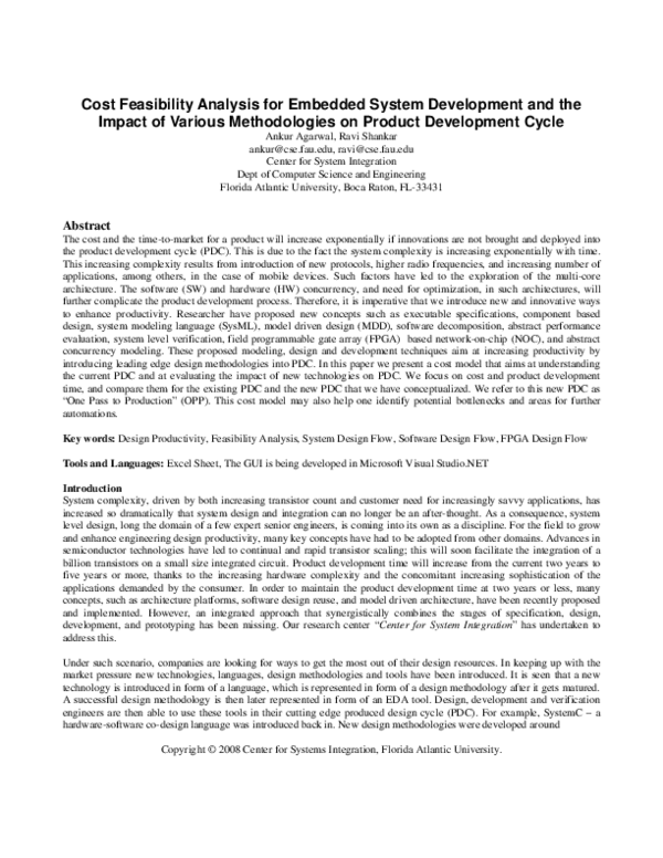 (PDF) Cost Feasibility Analysis for Embedded System Development and the Impact of Various ...